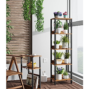 VIMBER 5-Tier Bookshelf with Anti-Fall Baffle, Tall Bookcase for Books, Garage Kit, CDs, Movies, Industrial Standing Bookshelves Storage Organizer for Bedroom Office Living Room USSJ001F