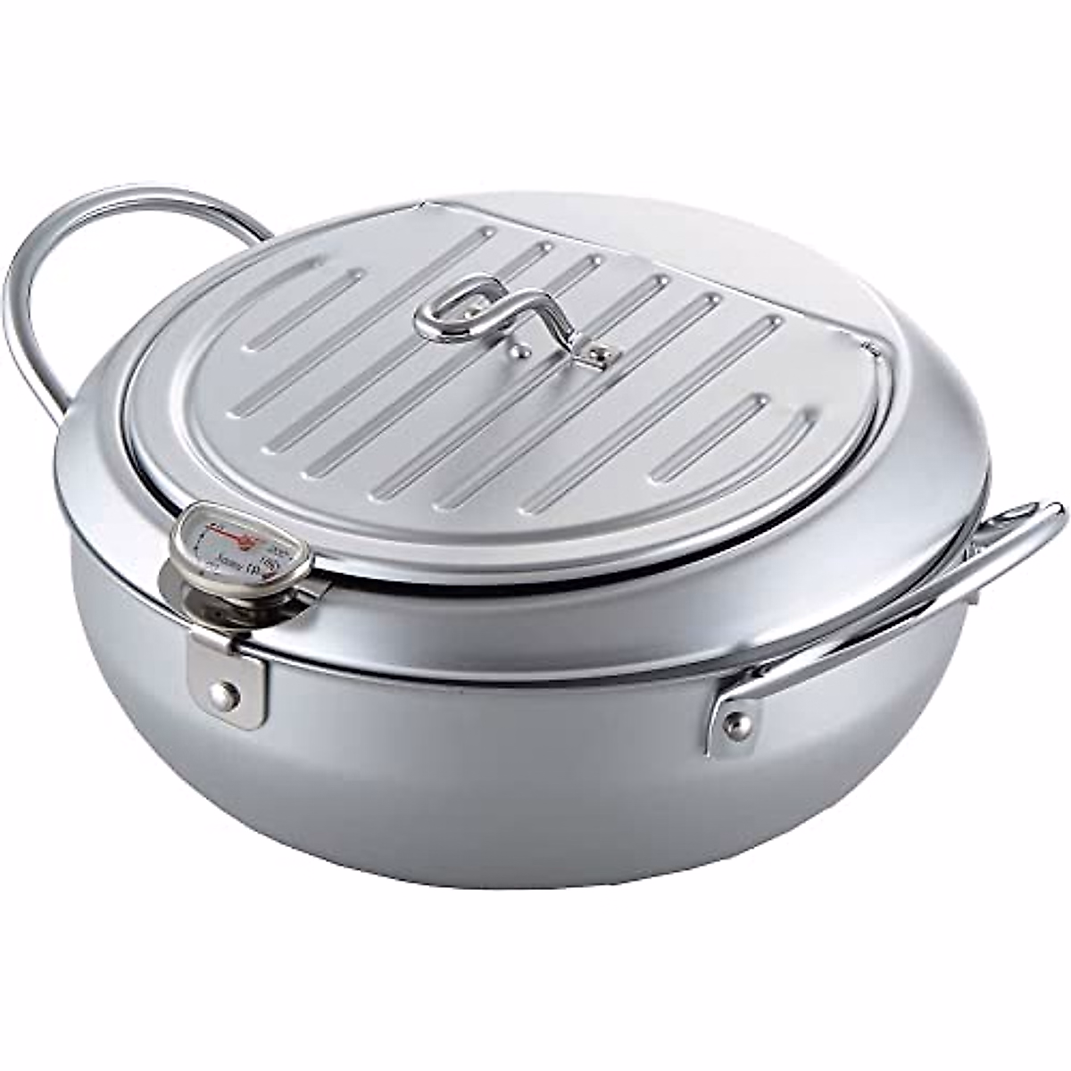 Yoshikawa SJ1025 Deep Frying Pot, Tempura Pot with Lid, Thermometer, 9.4 inches (24 cm), Gas Fire, Induction Compatible, Made in Japan
