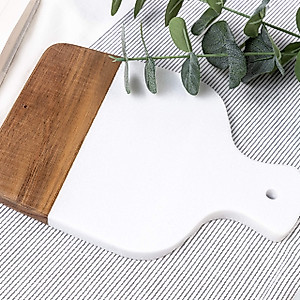 Slice of Goodness Small Square Cheese Board - 10" x 7" Real Acacia Wood and Marble Charcuterie Board Party Plate Tray with Handle