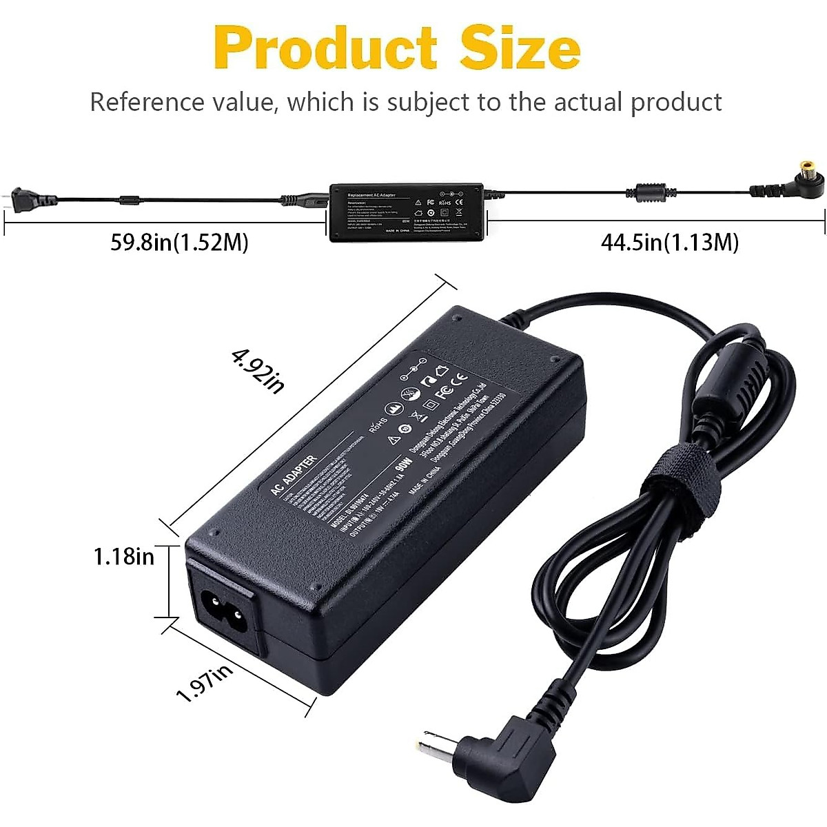 90W AC Adapter Laptop Charger for Toshiba Satellite C55 L505D L635 L645 L655 L655D L745 L755 L775 L855 L875 A105 A135 C655 C655D C675 C850 C855 L305 PA3714U-1ACA PA5177U-1ACA PA5035U-1ACA Power Cord