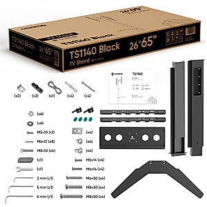 ONKRON Swivel Floor TV Stand Tempered Glass for 30" - 60" TV & Screen, Minimalist TV Stand Floor Standing up to 90 lbs, Bedroom TV Stand Adjustable Height Max VESA 400x400/TV Stand (26-65" / 77 lbs)