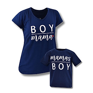 Boy Mama Matching Mommy and Me Outfits Mom Daughter Shirts Mothers Day Outfits Mama Mini Clothing (Womens L, Blue)