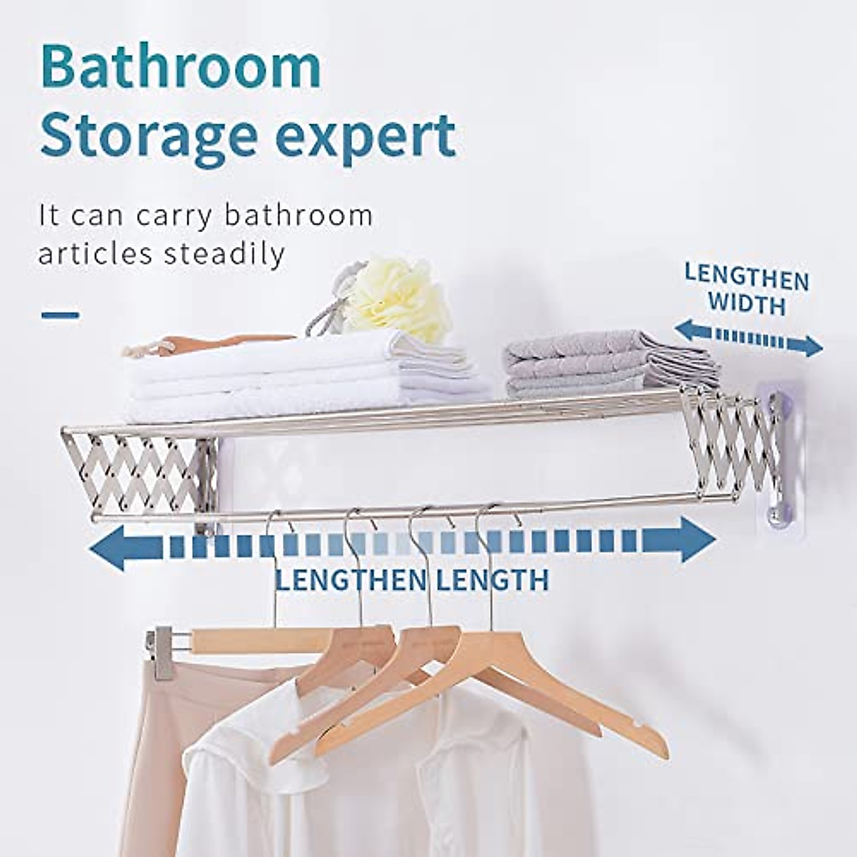 Retractable Bathroom Towel Rack with Towel Bars - Stainless Steel Wall Mounted Drying Rack - Space-Saving Huge Capacity Towel Holder