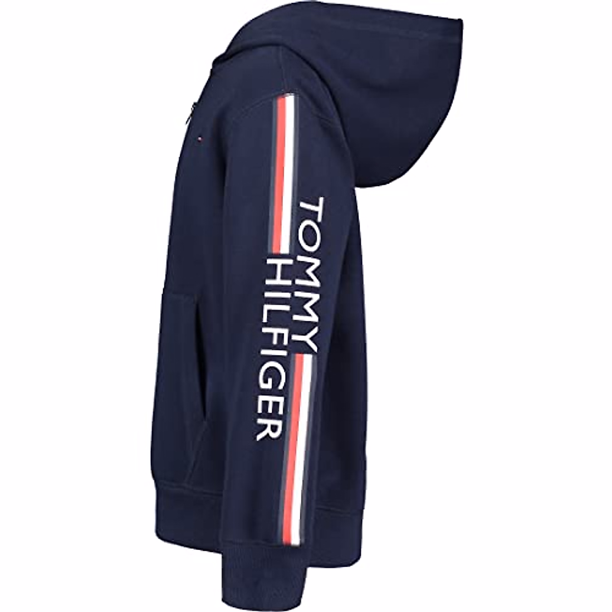 Tommy Hilfiger Boys' Long Sleeve Fleece Full Zip Hoodie, Navy Blazer Signature Stripe, 6
