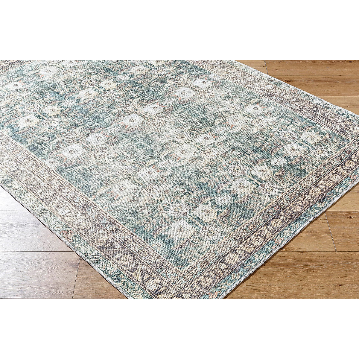 Mark&Day Washable Rugs, 9x12 Marqus Traditional Emerald/Light Silver Area Rug, Green Grey Cream Carpet for Living Room, Bedroom or Kitchen (8'10" x 12', Machine Washable)