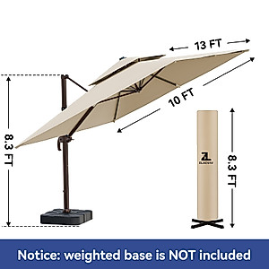 ZLACUIU 10x13FT Cantilever Outdoor Patio Umbrellas, Double Top Large Rectangle Umbrella, Heavy Duty 360° Rotation Offset Outdoor Sun Shade Umbrella for Garden Deck Pool Backyard Patio, Beige