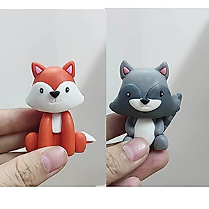 Woodland Cake Topper Fox Raccoon Deer Pine Cones Mushroom for Baby Shower Birthday