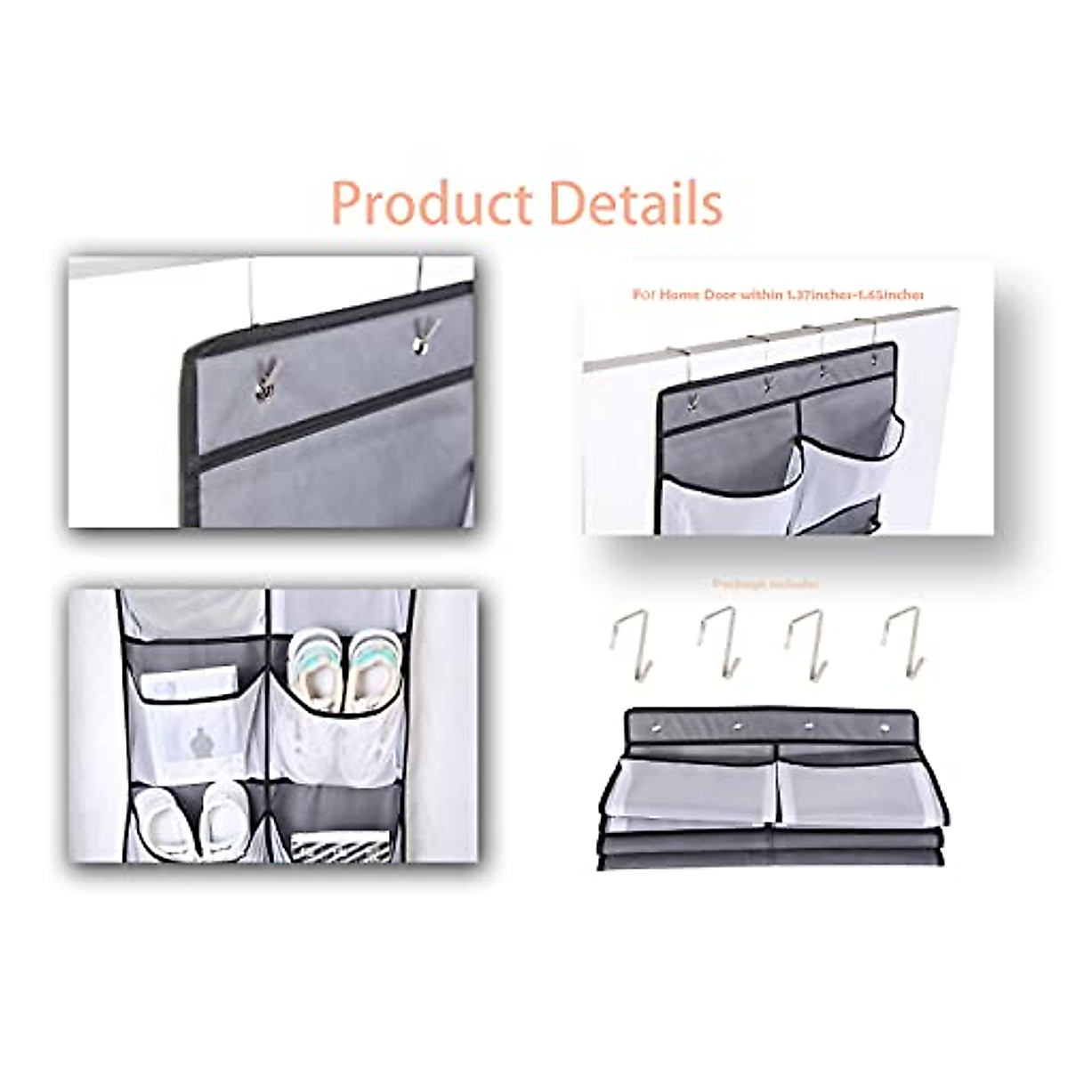 JULEVTOYR Over The Door Shoe Organizer, 12 Extra Large Mesh Breathable Pockets Hanging Shoe holder,Closet Organizers and Storage Hanging,Over The Door Shoe Boots Rack with 4 Hooks