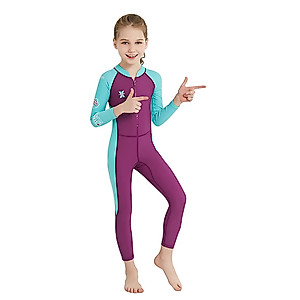 AIWUHE Kid's Full Body Swimwear Boys&Girls One Piece Swimsuit Long-Sleeve Water Sports Rash Guard UPF 50+ Sunsuit Sets 2-8Y Rose