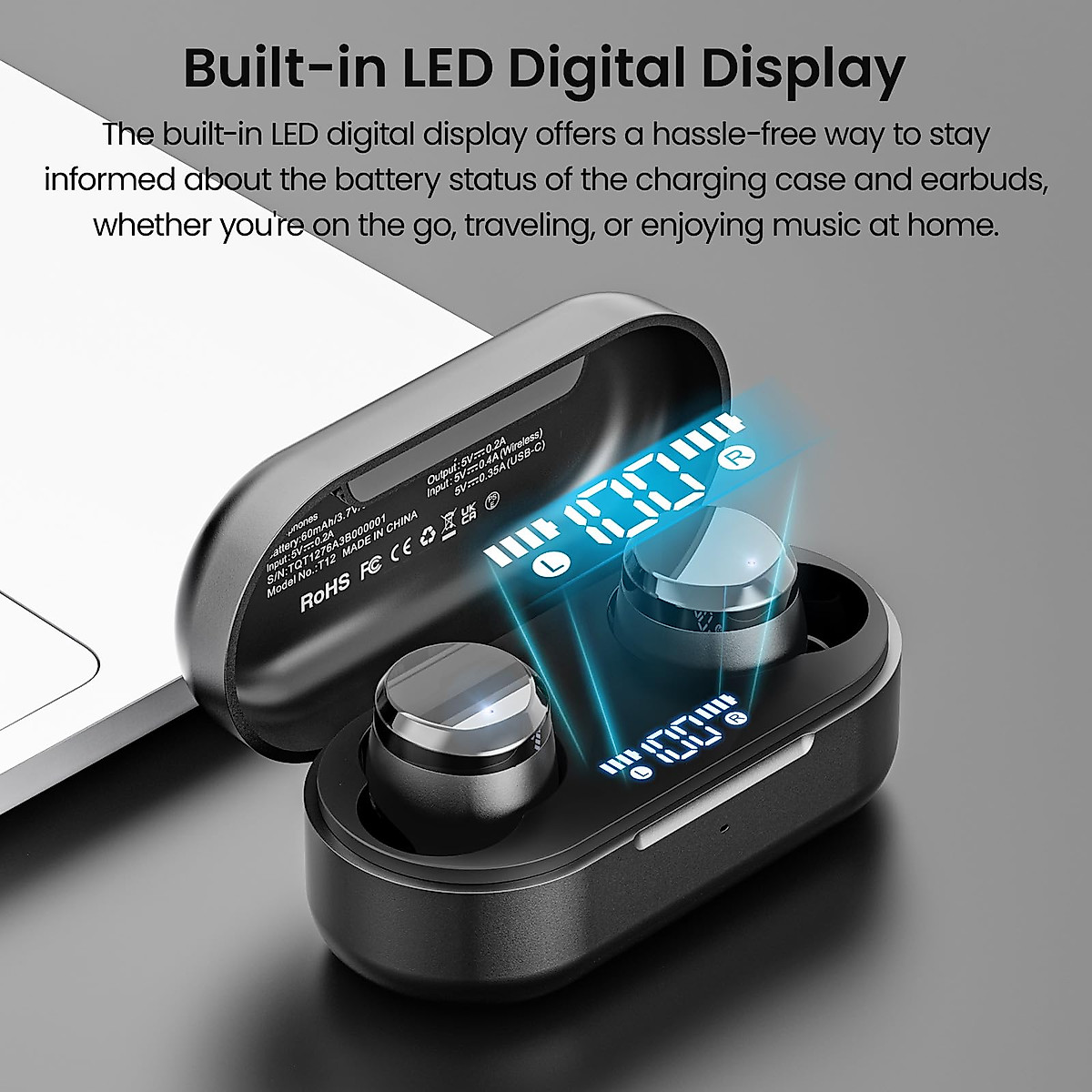 TOZO T12 (Compact Ergonomic Edition) Wireless Earbuds Bluetooth 5.3 Headphones, Call ENC Noise Cancelling Mic, 55Hrs Playtime App Customize EQ IPX8 Waterproof LED Digital Display Premium Sound Headset