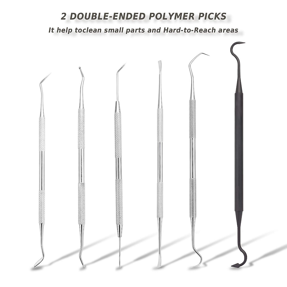 EAmber Gun Cleaning Brushes Picks Kit Set Brass Copper Steel Nylon Stainless Steel Ploymer Pick Set Bristle Brushes (Stainless-Steel)