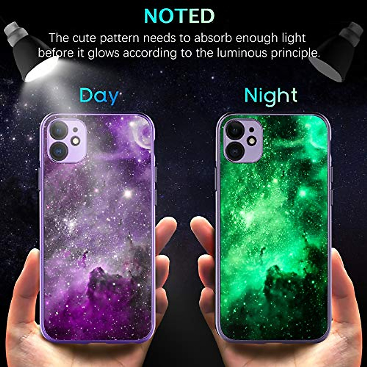BENTOBEN iPhone 11 Case, Slim Fit Glow in The Dark Hybrid Hard PC Soft TPU Bumper Drop Protective Girls Women Men Phone Cover for iPhone 11 6.1 inch, Purple Galaxy