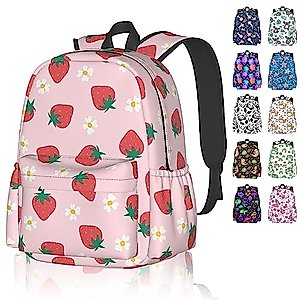 Pink Strawberry Backpack For Women Men, 16.9 Inch Pink Strawberry Laptop Backpack College Bag Cute Travel Backpack