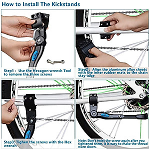 Bike Kickstand Adults- Adjustable Rear Side Aluminum Alloy Bicycle Stand Kickstand Fit for 22" 24" 26" 28" Bike Kick Stand for Mountain Bike Road Bicycles Kickstand (black)