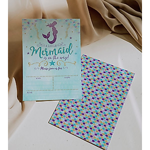 Your Main Event Prints Mermaid Baby Shower Invitation, Blue and Gold Mermaid Baby Shower, Baby Sprinkle Invite, 20 Fill in Invitations and Envelopes