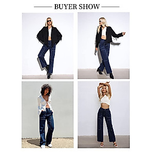 Dokotoo Wide Leg Jeans for Women Casual High Waisted Cargo Jeans Denim Pants Gray Size 12