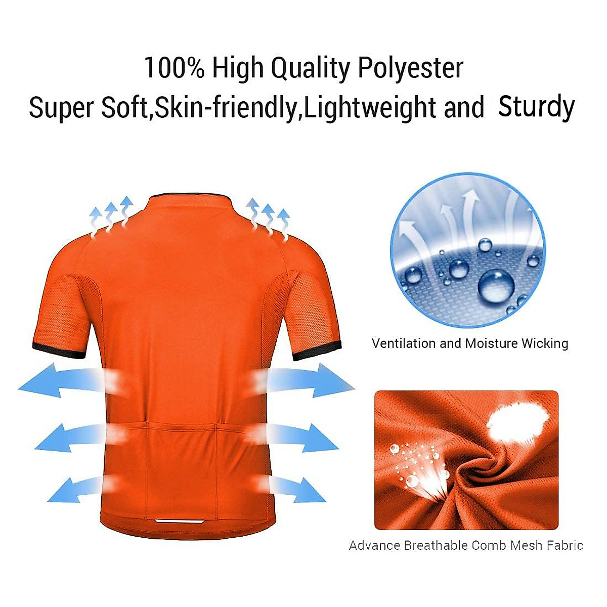 wantdo Men's Cycling Bike Jerseys Short Sleeve Mountain Bike Shirts Quick Dry Bike Clothing Full Zip 3 Rear Pockets Breathable Reflective Orange