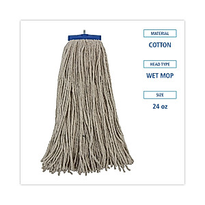Boardwalk CM22024 Mop Head, Lie-Flat Head, Cotton Fiber, 24oz., White, 12/CT