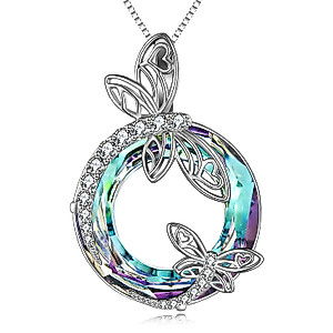 TOUPOP Dragonfly Gifts for Women Sterling Silver Dragonfly Pendant Necklace with Circle Crystal Birthday Christmas Mothers Day Jewelry Gifts for Women Mom
