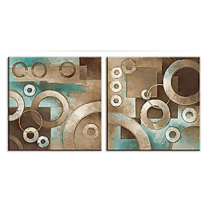 Decor Well Modern Abstract Teal and Brown Canvas Art Modern Prints Stretched for Home Decor