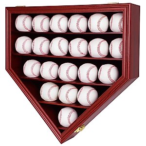 NRZSSN 21 Baseball Display Case Wall Mount Clear View Anti Fade， with Lockable UV Protection Acrylic Door, Wood Display Show Rack Cabinet Shadow Box for Collectible Balls(Cherry)