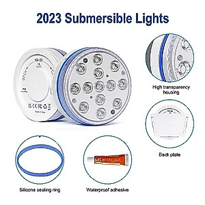 Sunyel Submersible LED Pool Lights, Battery Operated Color Changing Underwater LED Light Waterproof with Remote (2 Packs)