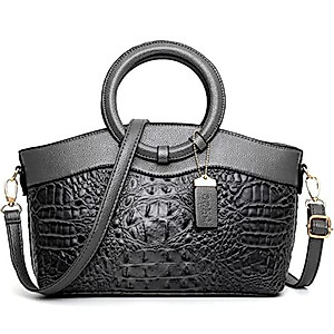 XingChen Crocodile Pattern Handbag for Women Leather Ring Top Handle Satchel Style Shoulder Bag Fashion Purse Embossed Tote