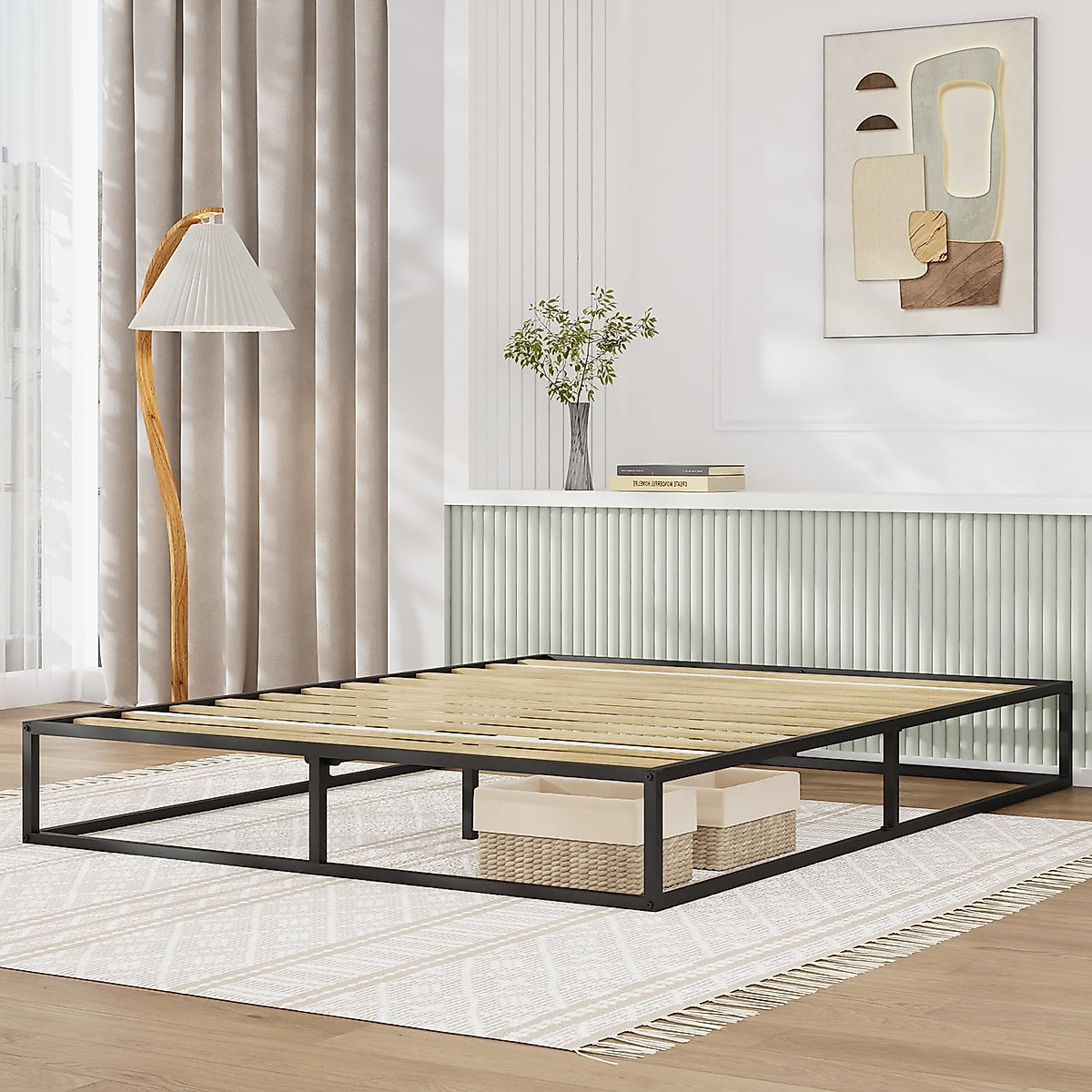 Novilla Queen Bed Frame, Metal Platform Bed Frame, Noise-Free, Sturdy Metal Bed Frame, Heavy Duty Wood SlatsWood Slats Support, No Box Spring Needed, Easy Assembly, Coal Black