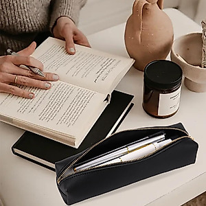 Oyachic Pencil Case PU Leather Cosmetic Makeup Bag Work Small Pen Pouch Zipper Storage Box Adults Desk Organizer Pens,Pencils,Markers