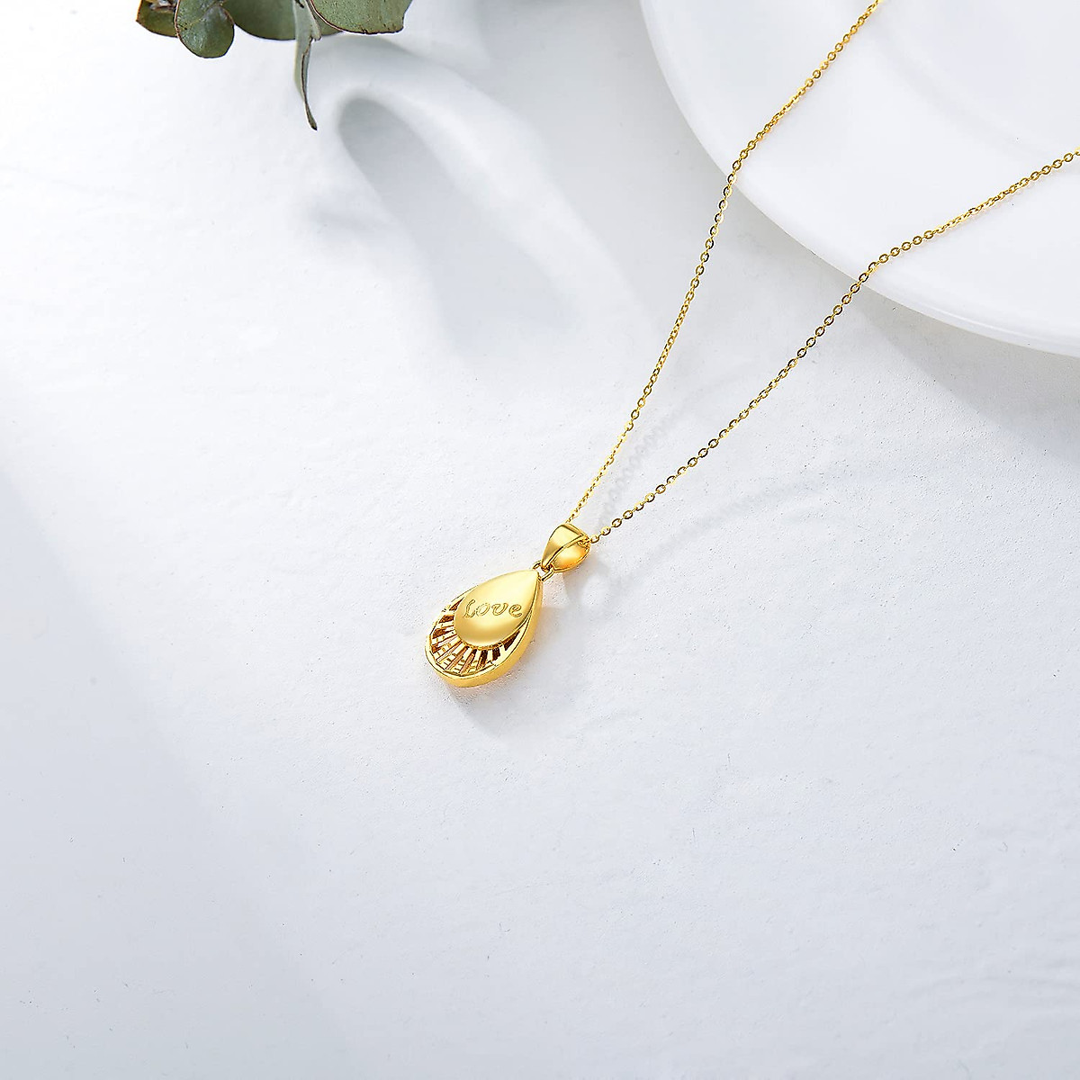 SISGEM 18K Yellow Gold Shiny Love Necklace for Women, 5MM Thick Gold Love Teardrop Shape Pendant Jewelry Anniversary Mother's Day Gift for Wife, Mom 18inch