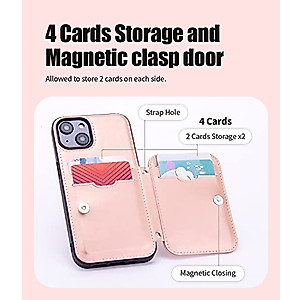 GOOSPERY Rich-Fit iPhone 14 Crossbody Wallet Case for iPhone 14 Case [Strap Included] with Card Holder Lanyard Magnetic Clasp [Kickstand Ring] Heavy Duty Protection, Rose Gold