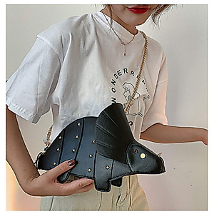 MILATA Dinosaur Shape Crossbody Shoulder Bag Women Pu Leather Rivet Chic Clutch Purse for Girls (black)