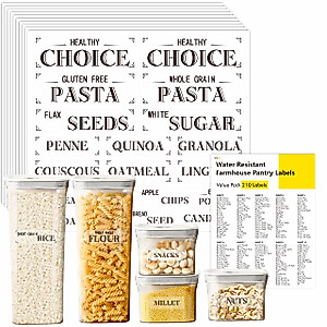 210 Pantry Labels Set for Kitchen Restaurant Storage Organization Water Resistant, 7 Sizes for Food Containers Label Sticker, Jars for Flour, Sugar, Coffee