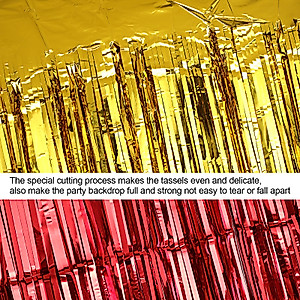 Peryiter 6 Pcs Metallic Tinsel Foil Fringe Curtains 3.3 x 6.6 ft Backdrop Props for Halloween Birthday Anniversary Bridal Shower Baby Shower Holiday Party Decorations(Black, Red, Gold)