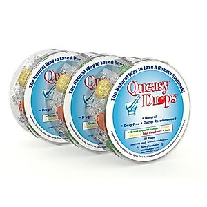 Queasy Drops | 3 Pack: 21 Drops Each | Drug Free & Gluten Free | Five Flavors: Green Tea with Lemon, Ginger, Raspberry, Banana & Cola 21 Count