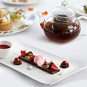 Flexzion White Serving Platters - 4 Pack Rectangular Serving Plate - 10 Inch Long Rectangle Ceramic Serving Platter Set for Appetizer, Meat, Bread, Dessert - Microwave, Oven, and Dishwasher Safe