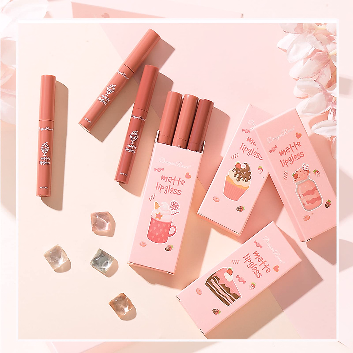 3 Pcs Nude Matte Lipstick Set,Nude Lipstick Velvet Air Moisture Smooth Crayon Lip Stain,Long Lasting Lipstick 24 Hour Waterproof Nourishing Lipstick with a Matte Finish, Lip Gloss Lipstick for Women (Set B)