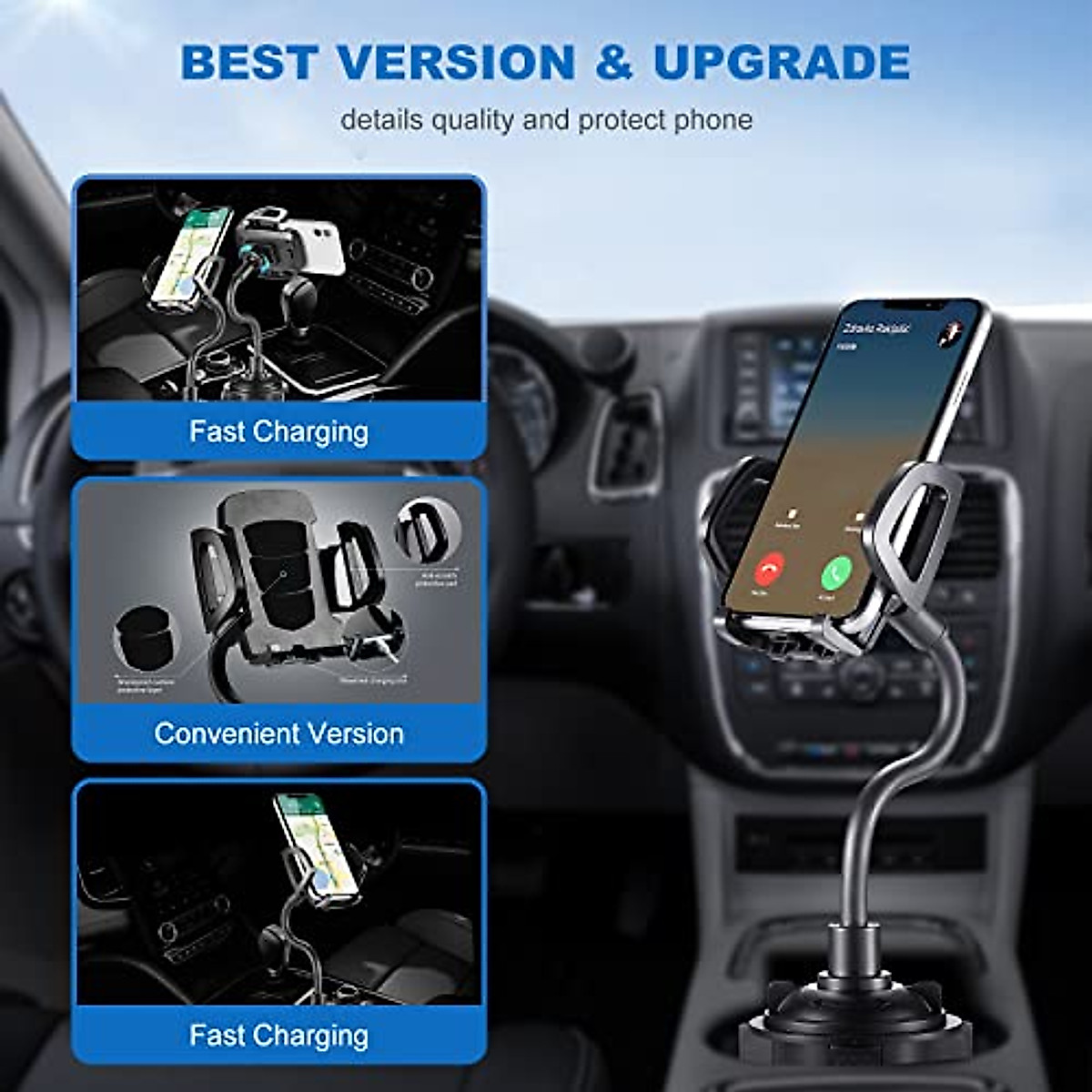 RensanR Cup Phone Holder for Car,Car Cup Holder Phone Mount with 360° Rotation Adjustable Gooseneck,Car Phone Holder Mount for All Smartphones Upgrade