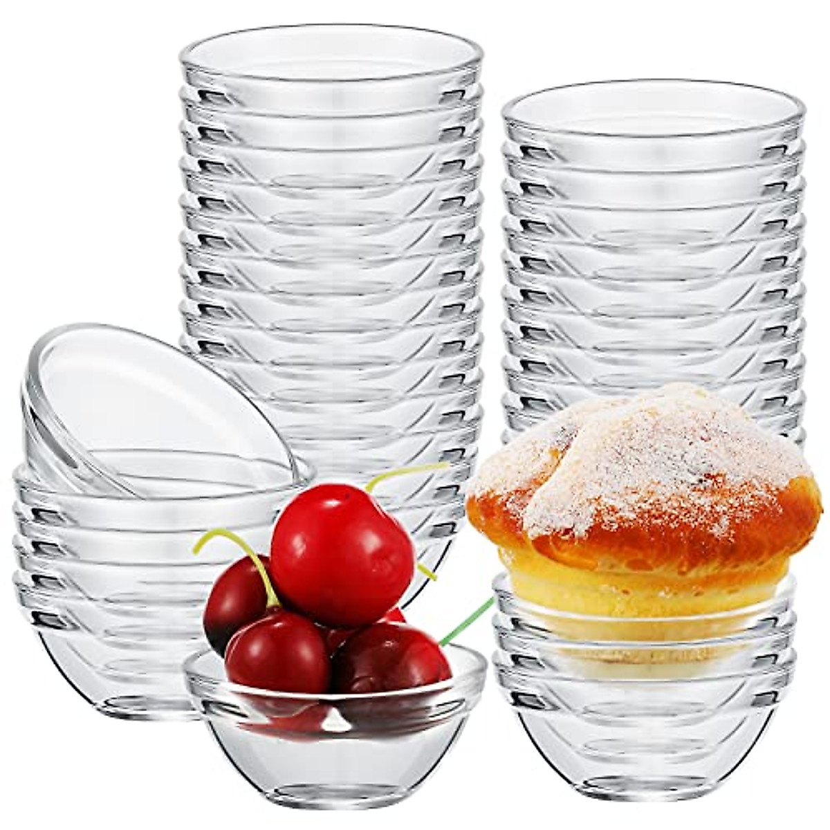 36 Pieces 2.4 Inch Small Glass Bowls Soy Sauce Dipping Bowls Mini Clear Prep Bowls Stackable Serving Bowls for Ramekins Snack Fruit Dips Dessert Ingredient Mixing, 1.5 oz