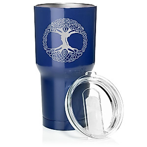 Smooth Body Tumbler Stainless Steel Vacuum Insulated Travel Mug Cup Gift Celtic Tree Of Life Irish (30 oz, Blue)