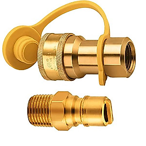 MENSI 1/2" QDD LP Natural Propane Gas Quick Connect Disconnect Connector and Male Insert Plug Solid Brass Male NPT Quick-Release Fitting Connector