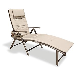 GOLDSUN Aluminum Outdoor Folding Reclining Lounge Chair (Beige with Caramel, Single)