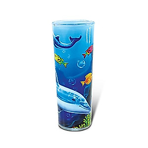 Puzzled Dolphin Full Print Shooter Shot Glass 1.84 Oz Quality Glassware for Bar Collection Novelty Liquor/Spirits Drinking Glass - Marine Life Underwater Animal Nautical Theme