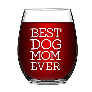 Best Dog Mom Ever Wine Glass Dog Mom Wine Glass Dog Wine Glass Dog Gifts for Dog Mom Mother Dog Lovers Birthday Mothers Day Gifts for Dog Mom from Daughter Son with Gift Box Thicken 15 Ounce White