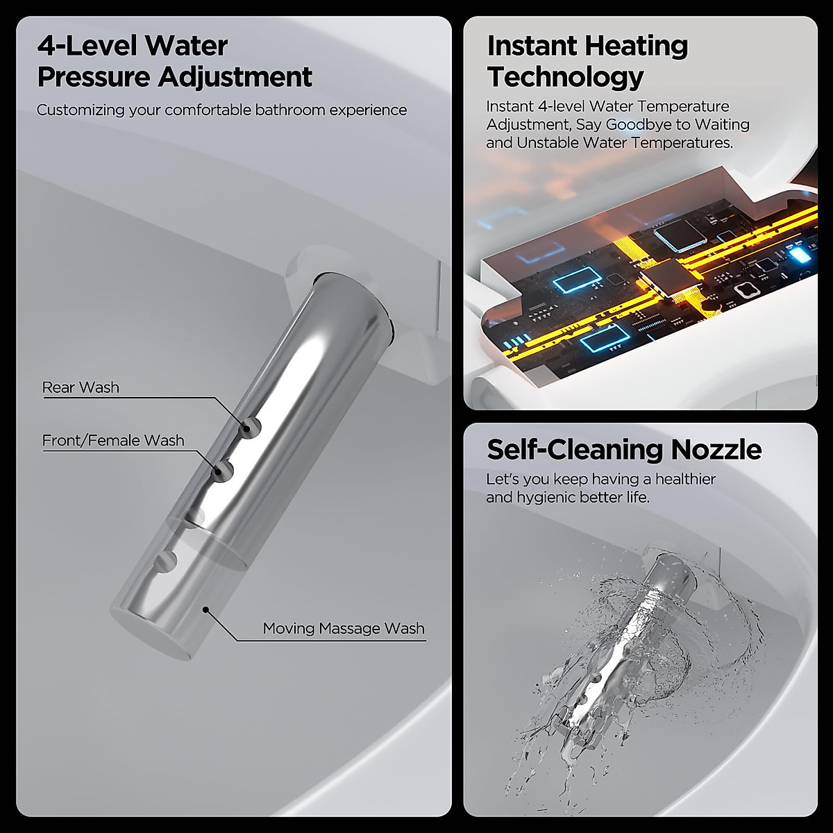 Electric Bidet Toilet Seat with Wireless Remote - Elongated Heated Bidet Toilet Seat - Bidet Warm Water with Dryer - Luxury Bidet Toilet Seat with Soft-Closing - LED Nightlight - Self-Clean Nozzle