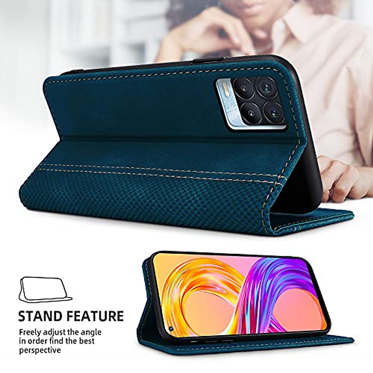 AKABEILA for Oppo Reno 6 Pro Plus 5G Case Luxury PU Leather Flip Wallet Case Card Holder Magnetic Closure Kickstand Shockproof Women Men Mobile Phone Cover for Oppo Reno 6 Pro 5G 6.55" Blue