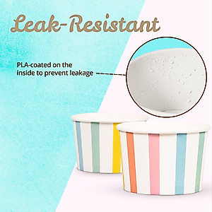 MATICAN Paper Ice Cream Cups, 100-Count 9-Oz Disposable Dessert Bowls for Hot or Cold Food, 9-Ounce Party Supplies Treat Cups for Sundae, Frozen Yogurt, Soup, Pastel Colored Stripes