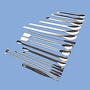 JENSWILL 17 Pieces Stainless Steel Lab Spatula Micro Scoop Tweezers Kit Laboratory Sampling Spoon Mixing Spatula for Gel Cap Filler Reagent Powders with Box