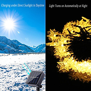 Stars Solar LED Lights Outdoor Decor, 8 Modes 23FT BeHiller 50LED Holiday String Lights, Solar Operated Garden Decor Lights, Solar Twinkle Xmas Lights for Tree, Backyard, Decor (Warm White)