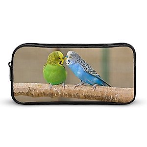 Parakeets Love-Birds Parrots on Branch Teen Adult Pencil Case Large Capacity Pen Pencil Bag Durable Storage Pouch